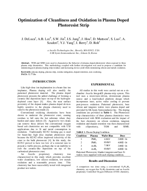 (PDF) Optimization of cleanliness and oxidation in plasma doped ...