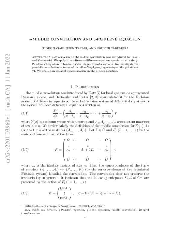 (PDF) q-Middle Convolution and q-Painlevé Equation