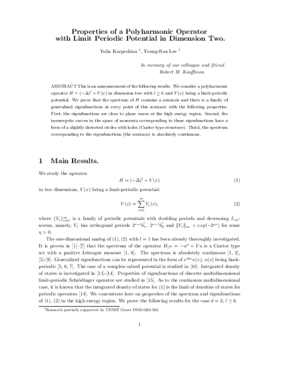 (PDF) Properties of a Polyharmonic Operator with Limit Periodic ...