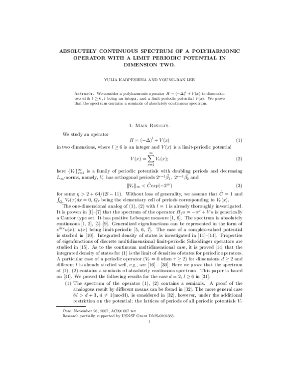 (PDF) Absolutely Continuous Spectrum of a Polyharmonic Operator with a ...