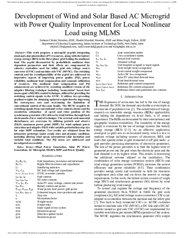 (PDF) Development of Wind and Solar Based AC Microgrid With Power Quality Improvement for Local ...