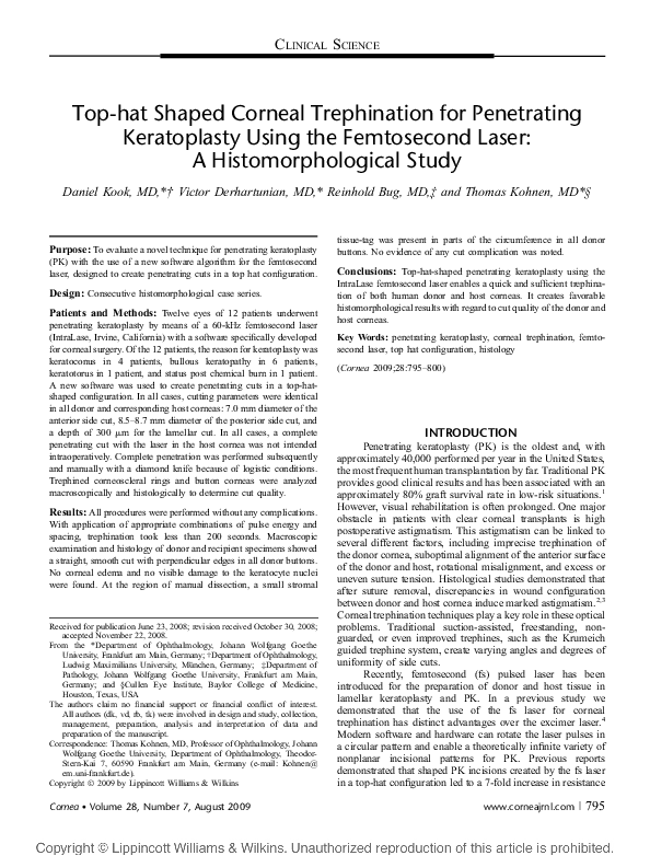 (PDF) Top-hat Shaped Corneal Trephination for Penetrating Keratoplasty ...