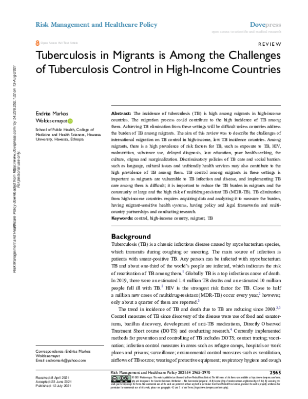 (PDF) Tuberculosis in Migrants is Among the Challenges of Tuberculosis ...