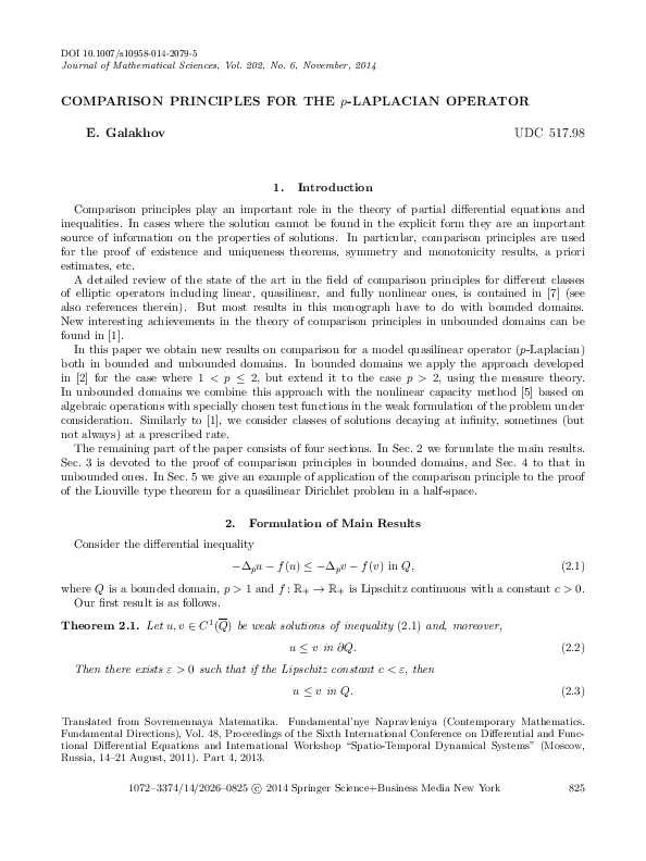 (PDF) Comparison Principles for the p-Laplacian Operator