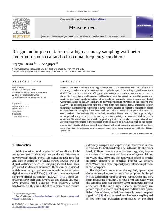 Design and implementation of a high accuracy sampling wattmeter under non-sinusoidal and off ...