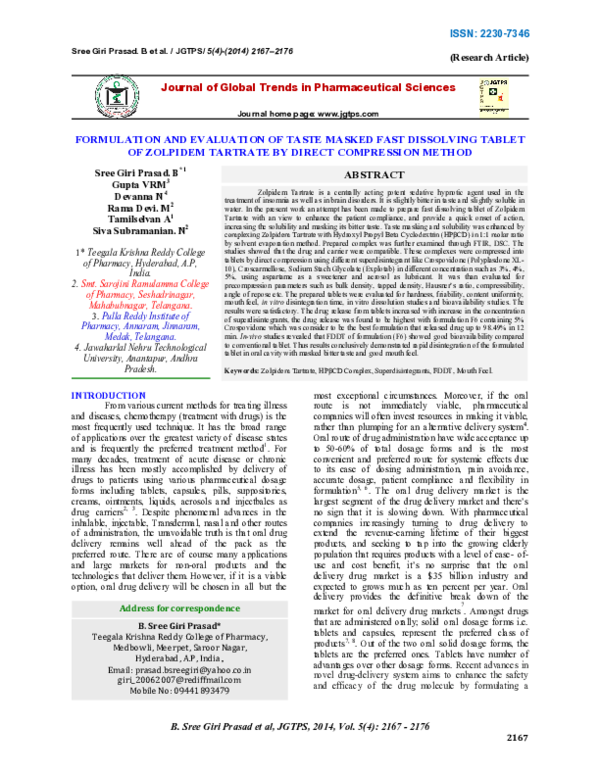 (PDF) Formulation and Evaluation of Taste Masked Fast Dissolving Tablet ...