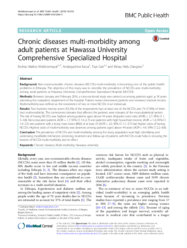 (PDF) Chronic diseases multi-morbidity among adult patients at Hawassa ...