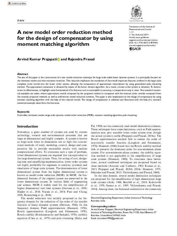 Pdf A New Model Order Reduction Method For The Design Of Compensator