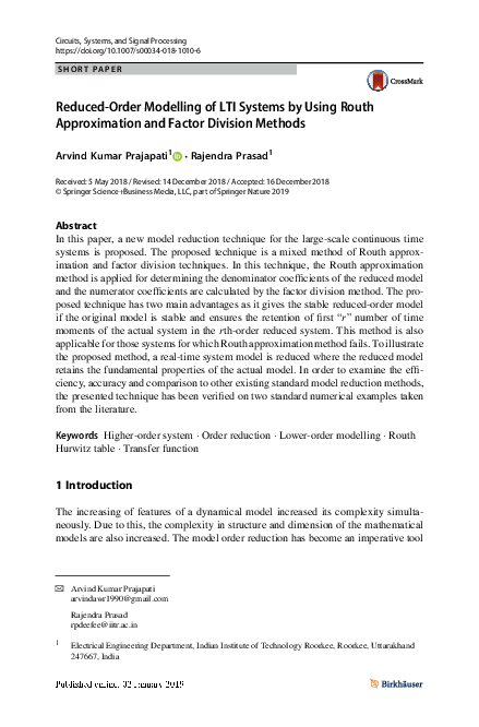 Pdf Reduced Order Modelling Of Lti Systems By Using Routh Approximation And Factor Division