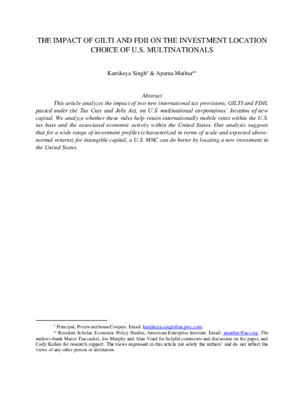 (PDF) The Impact of GILTI and FDII on the Investment Location Choice of ...