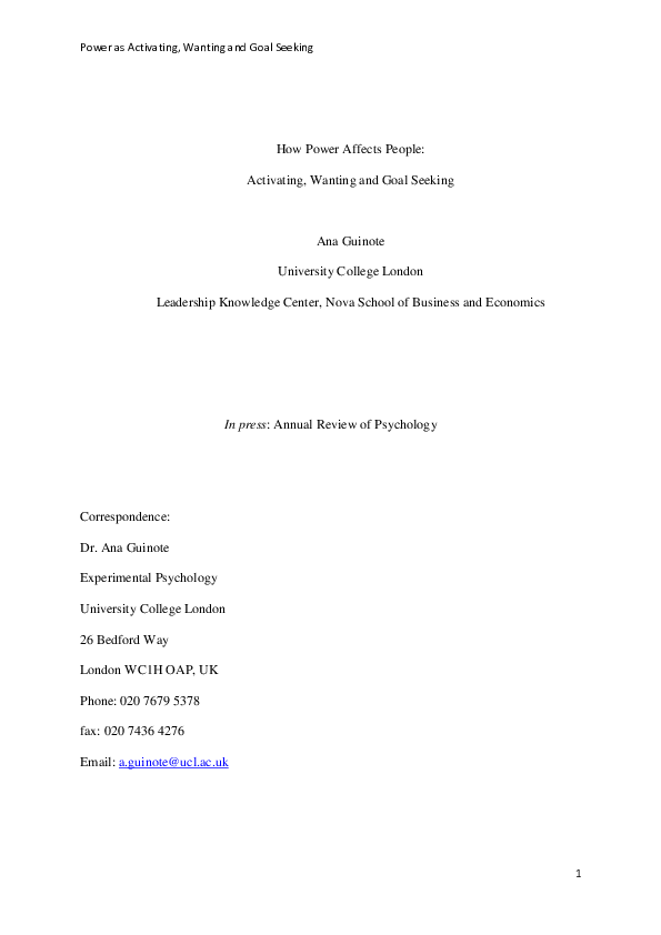 (PDF) How Power Affects People: Activating, Wanting, and Goal Seeking
