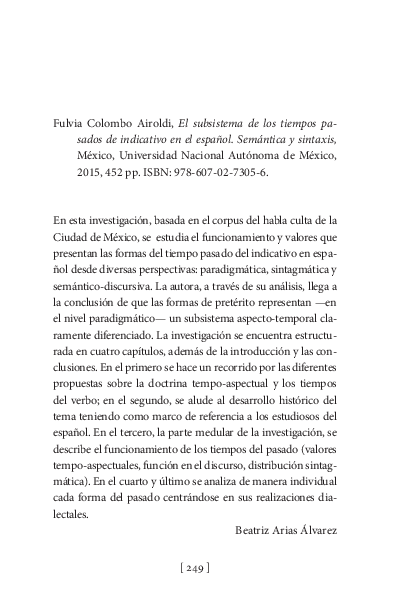 (PDF) Fulvia Colombo Airoldi, El subsistema de los tiempos pasados de ...