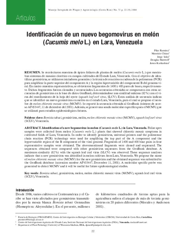 (PDF) Identificación de un nuevo begomovirus en melón (Cucumis melo L ...