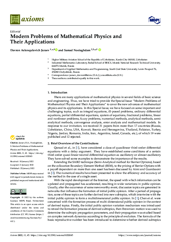 (PDF) Modern Problems of Mathematical Physics and Their Applications