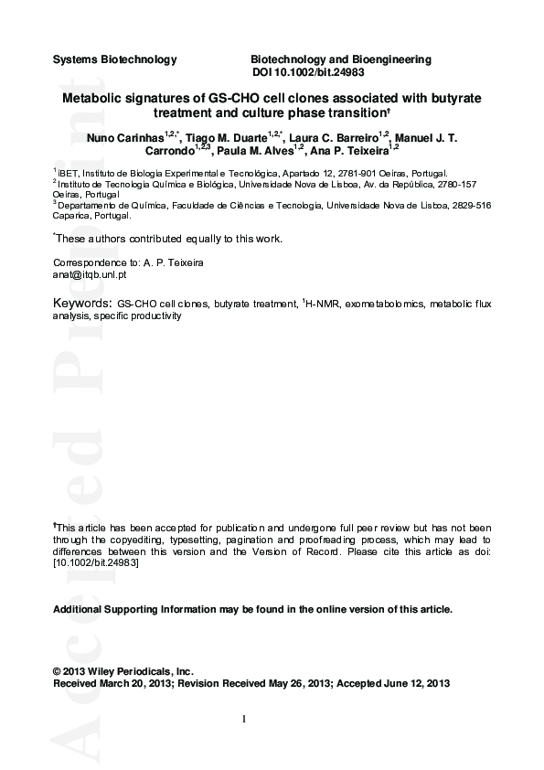 (PDF) Metabolic signatures of GS-CHO cell clones associated with ...