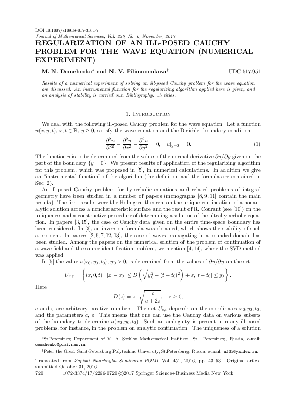 (PDF) Regularization of an Ill-Posed Cauchy Problem for the Wave ...