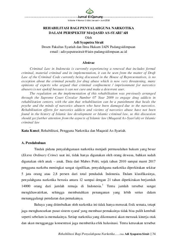 (PDF) Rehabilitasi Bagi Penyalahguna Narkotika Dalam Perspektif Maqasid As-Syari’Ah