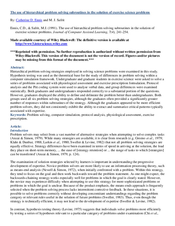Pdf The Use Of Hierarchical Problem Solving Subroutines In The
