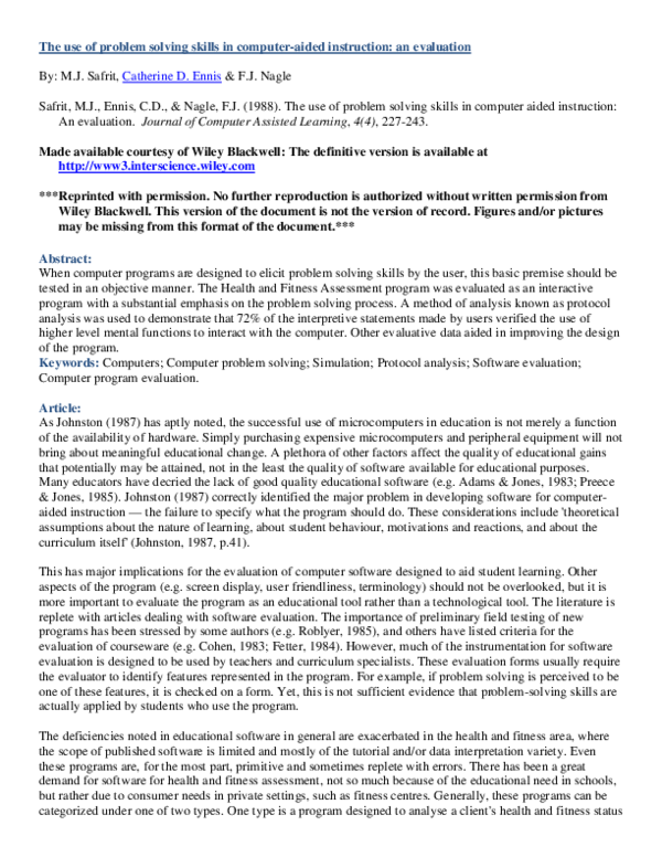(PDF) The use of problem solving skills in computer-aided instruction ...