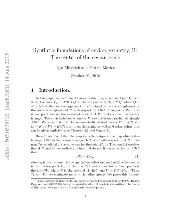 (PDF) Synthetic foundations of cevian geometry II: The center of the ...
