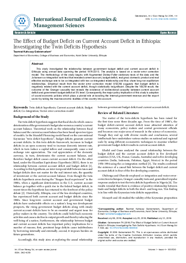 (PDF) The Effect of Budget Deficit on Current Account Deficit in ...
