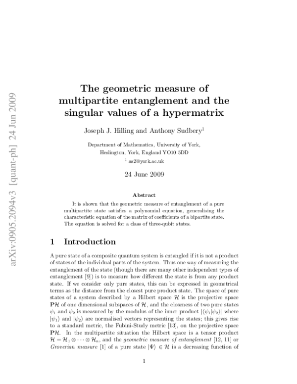 (PDF) The geometric measure of multipartite entanglement and the ...