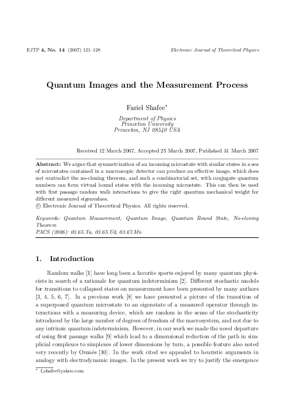 (PDF) Quantum Images and the Measurement Process