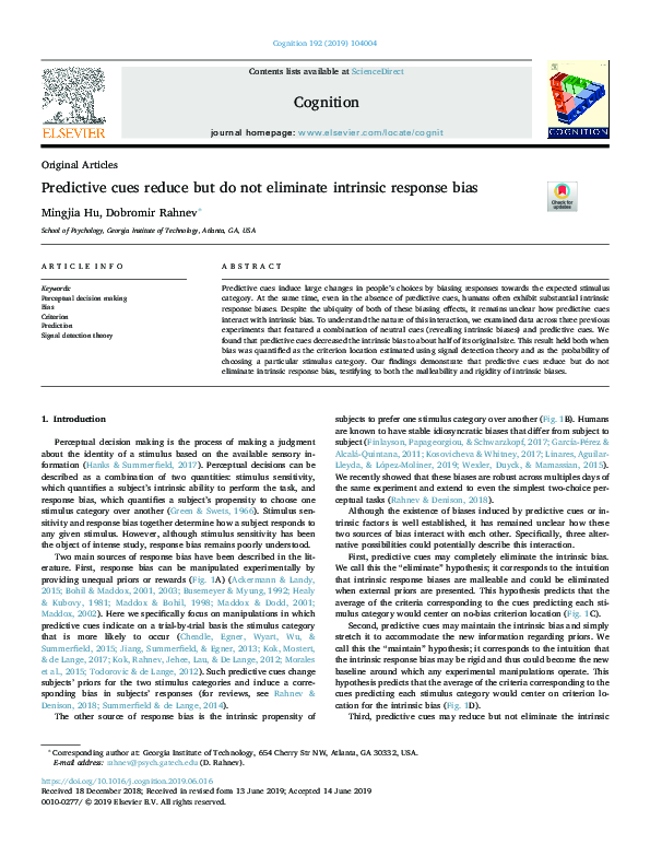 (PDF) Predictive Cues and Intrinsic Response Bias