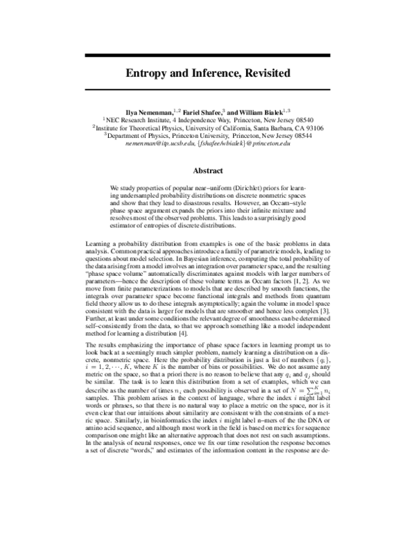 (PDF) Entropy and Inference, Revisited | Fariel Shafee - Academia.edu
