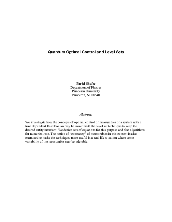(PDF) Quantum Optimal Control and Level Sets | Fariel Shafee - Academia.edu
