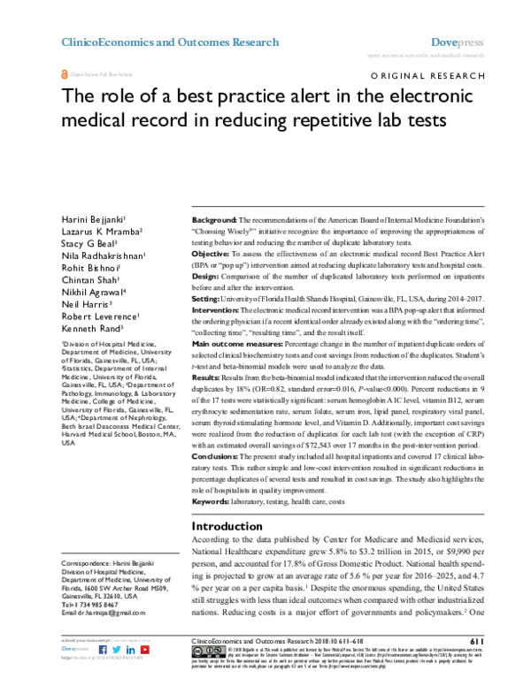 (PDF) The role of a best practice alert in the electronic medical ...