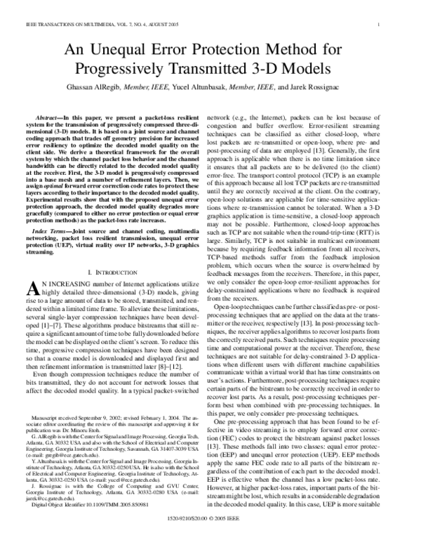 (PDF) An unequal error protection method for progressively transmitted 3D models