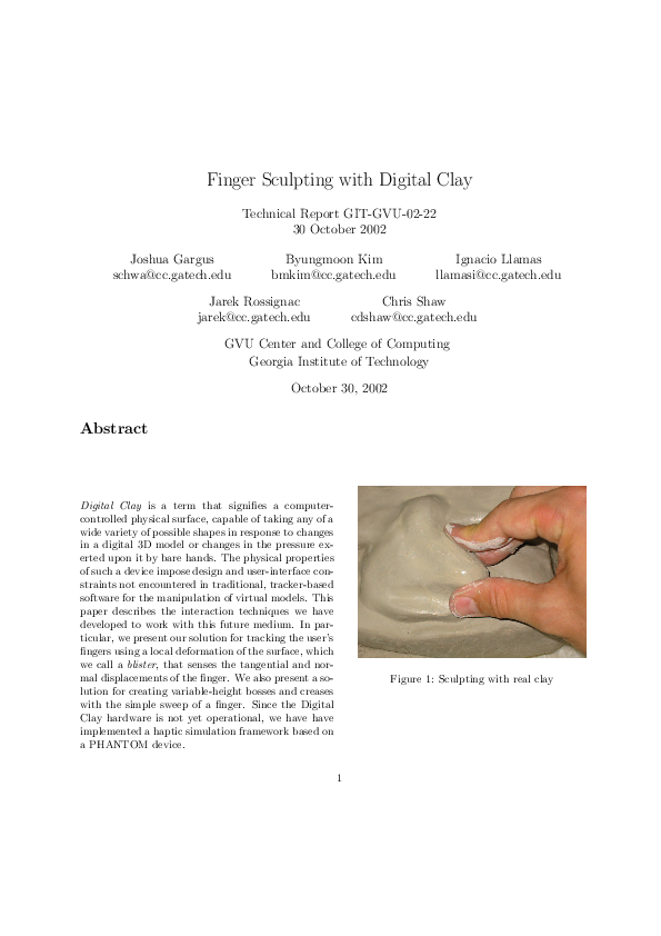 (PDF) Finger Sculpting with Digital Clay