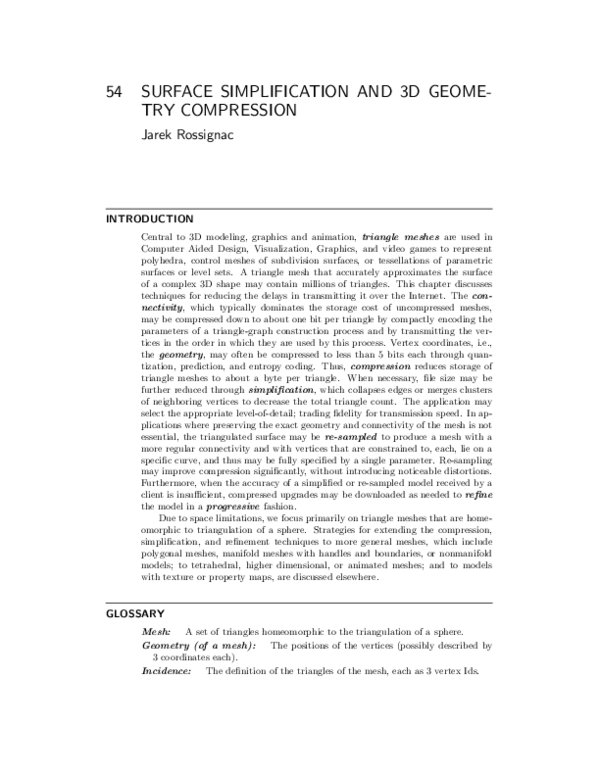 (PDF) Surface simplification and 3D geometry compression (PDF) Surface simplification and 3D geometry compression