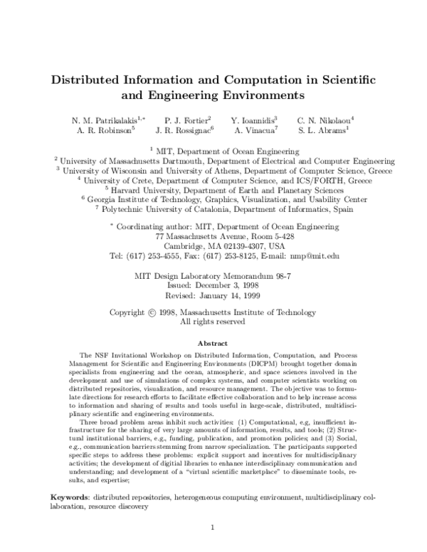 Pdf Distributed Information And Computation In Scientific And Engineering Environments Jarek