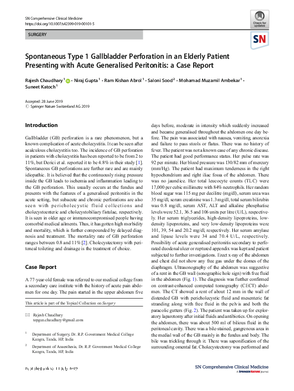 (PDF) Spontaneous Type 1 Gallbladder Perforation in an Elderly Patient ...