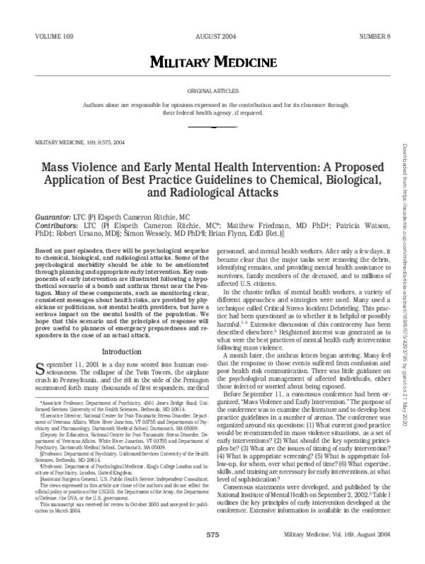 (PDF) Mass Violence and Early Mental Health Intervention: A Proposed ...