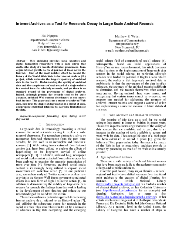 (PDF) Internet Archives as a Tool for Research: Decay in Large Scale ...