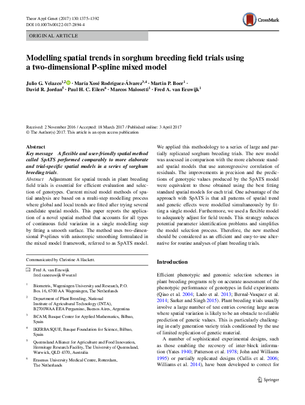 (PDF) Modelling spatial trends in sorghum breeding field trials using a two-dimensional P-spline ...