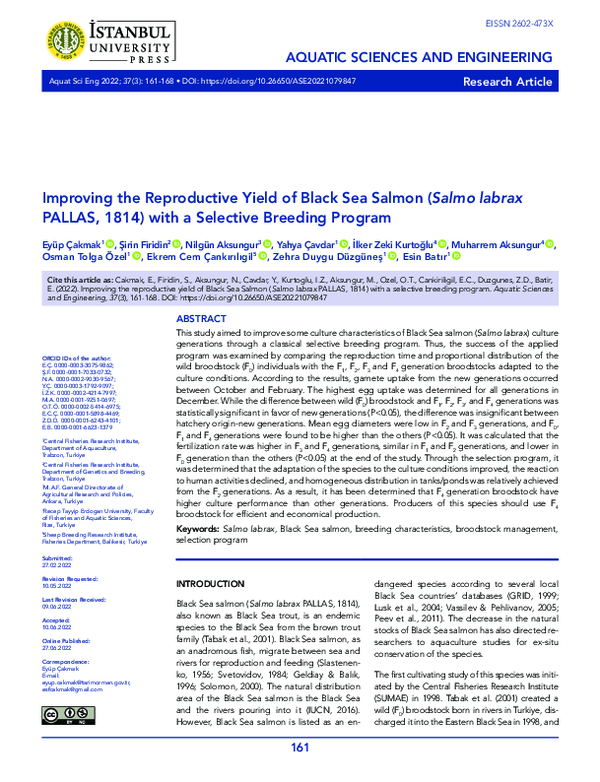 (PDF) Improving the Reproductive Yield of Black Sea Salmon (Salmo labrax PALLAS, 1814) with a ...
