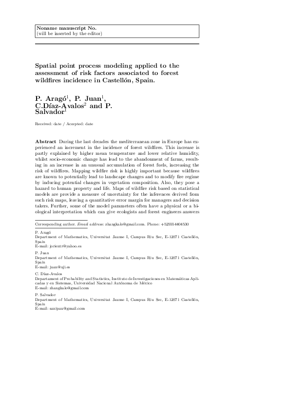 (PDF) Spatial point process modeling applied to the assessment of risk ...