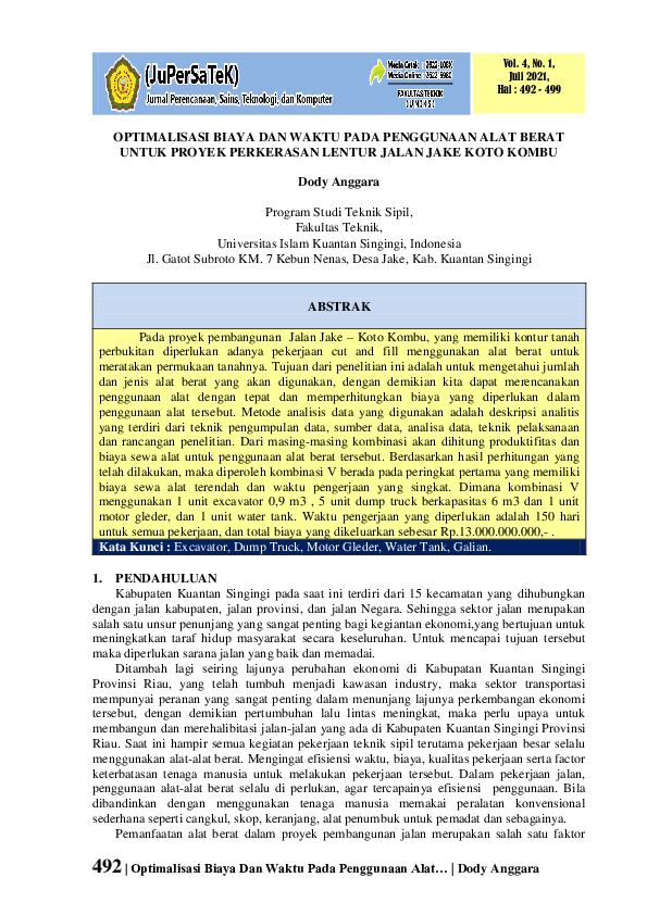 (PDF) Optimalisasi Biaya Dan Waktu Pada Penggunaan Alat Berat Untuk Proyek Perkerasan Lentur ...