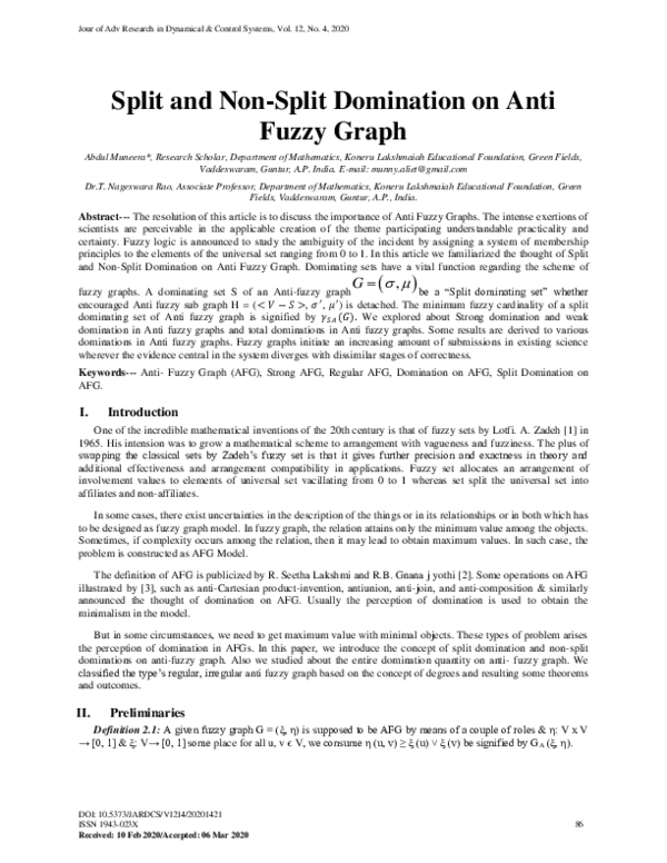 (PDF) Split and Non-Split Domination on Anti Fuzzy Graph
