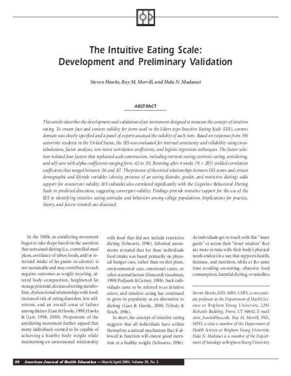 (PDF) The Intuitive Eating Scale: Development and Preliminary Validation