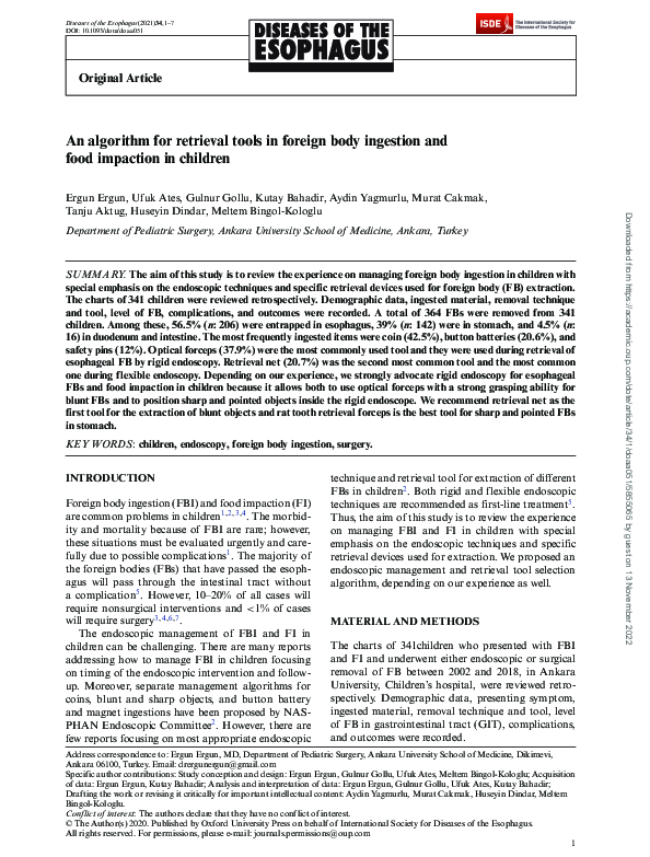 (PDF) An algorithm for retrieval tools in foreign body ingestion and ...