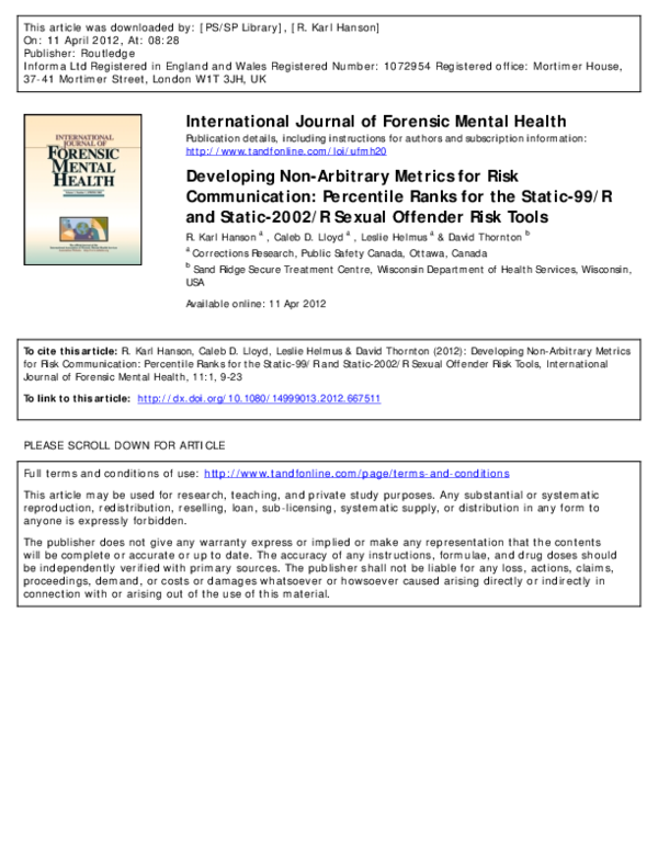 (PDF) Developing Non-Arbitrary Metrics for Risk Communication ...