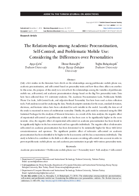 (PDF) The Relationships among Academic Procrastination, Self-Control, and Problematic Mobile Use ...