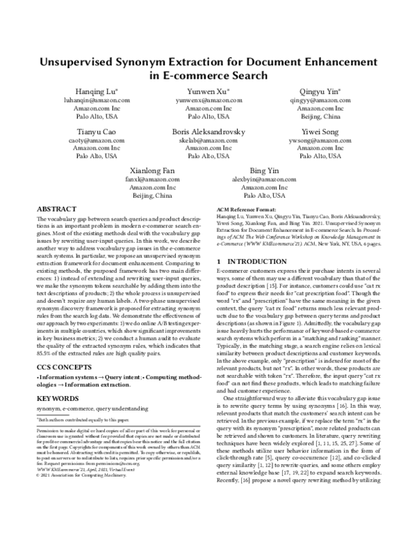 (PDF) Unsupervised Synonym Extraction for Document Enhancement in E ...
