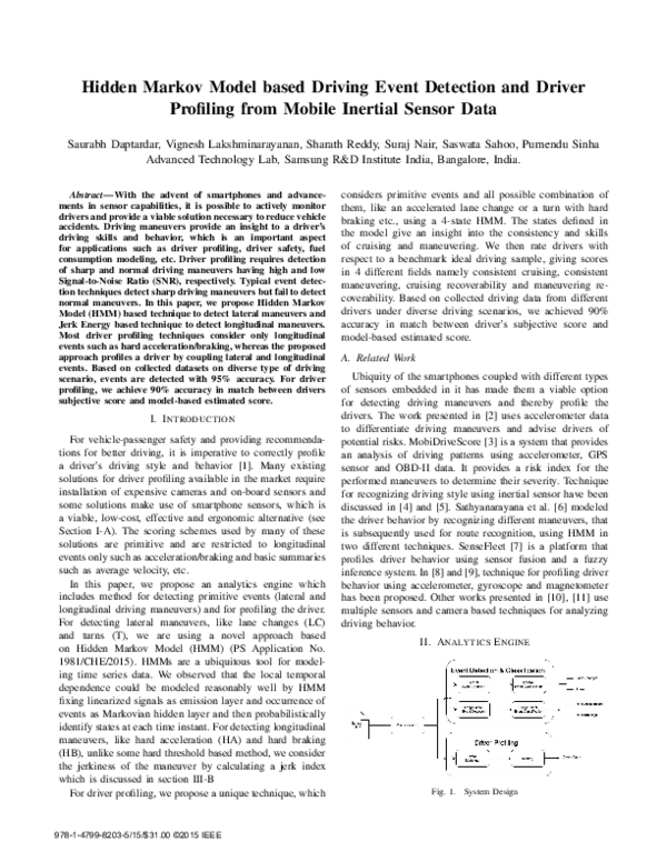 (PDF) Hidden Markov Model based driving event detection and driver ...