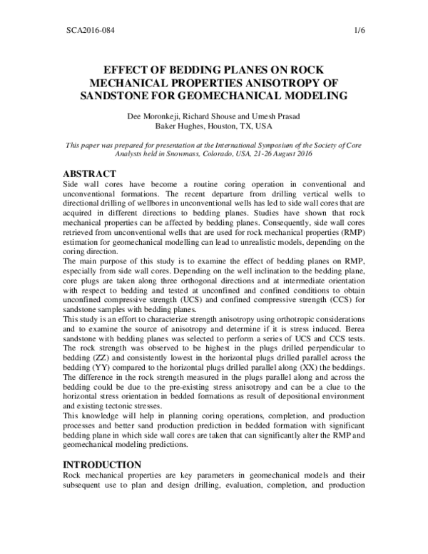 (PDF) Effect of Bedding Planes on Rock Mechanical Properties Anisotropy of Sandstone for ...